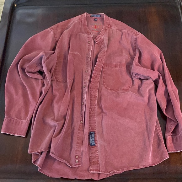 G.H. Bass & Co. | Shirts | Vintage Red Denim Collarless Button Up ...